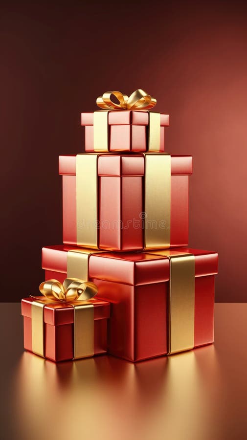 Huge Stack of Big Golden Gift Boxes with Red Tape Stock Photo - Image ...