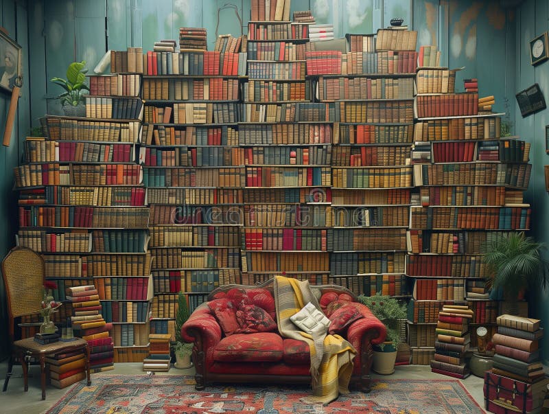 Huge Stack of Books in Room. by Generative Ai Stock Illustration ...
