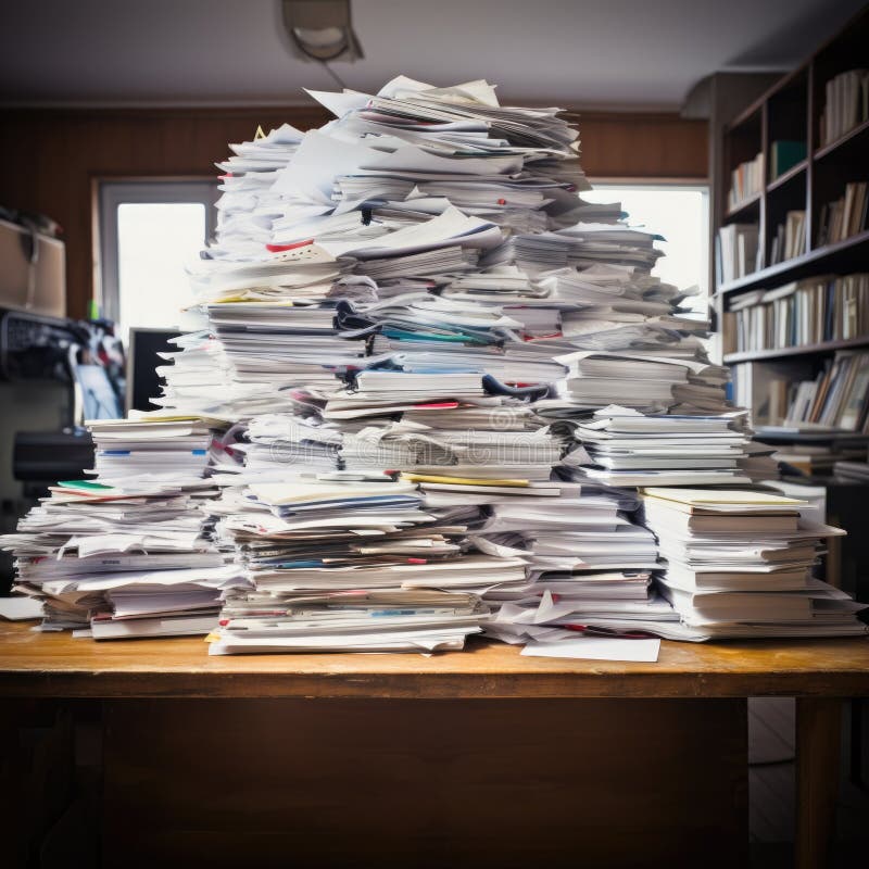 Huge Stack of Paperwork on Desk Stock Illustration - Illustration of ...