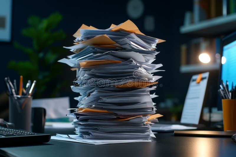Huge Stack of Paperwork on Office Desk Stock Illustration ...