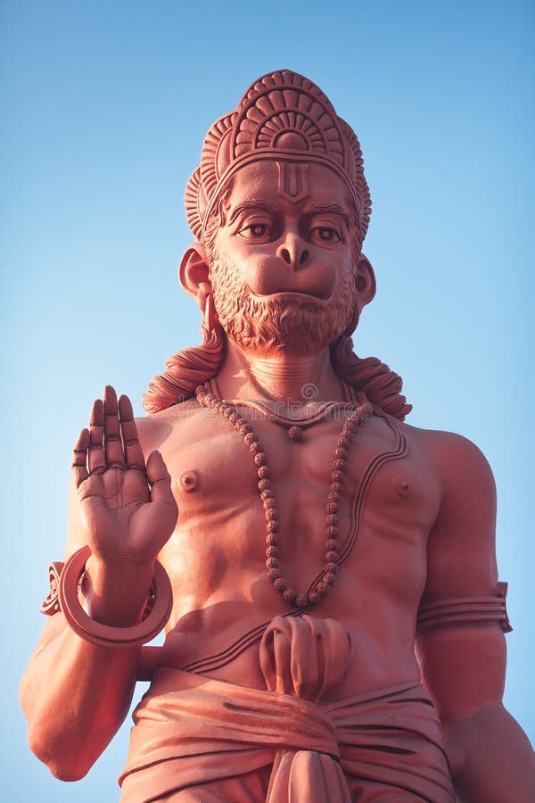 Big statue of red Hanuman. stock image. Image of hindu - 117333985