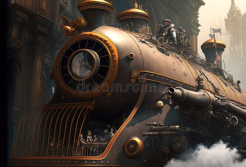 A Huge Steampunk Style Steam Locomotive. Created with Generative AI ...
