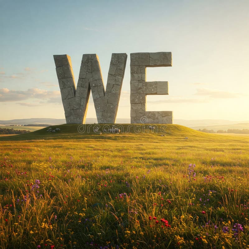 Huge Stone Letters we on the Background of a Meadow. Stock Photo ...