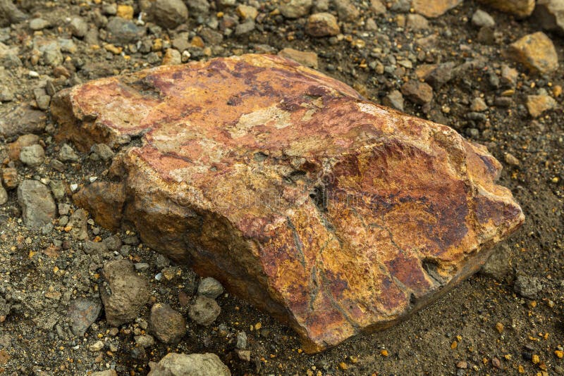 Huge Stone on Slope of the Volcano Mutnovsky. Stock Photo - Image of ...