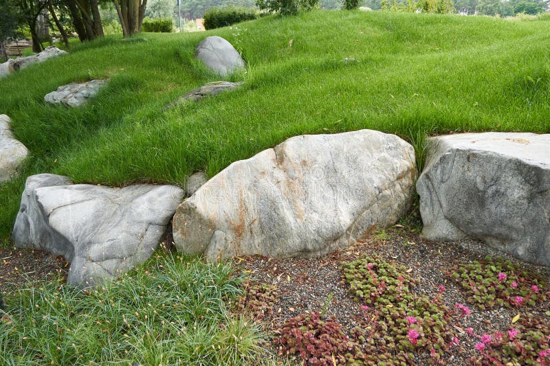 Huge Stone To Create Landscaping in the Garden Stock Photo - Image of ...