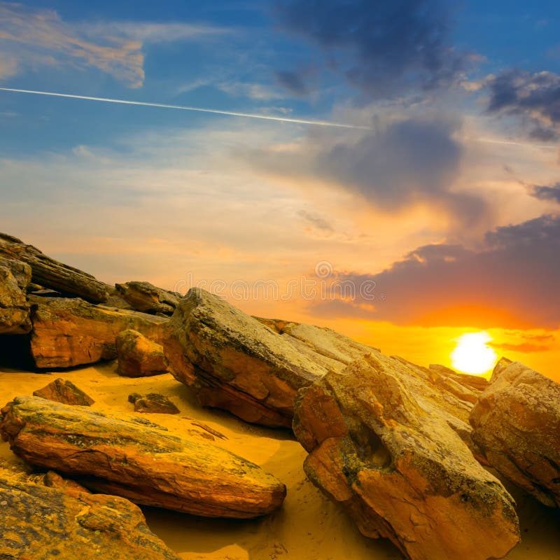 Sandy Hill in Desert at the Sunset Stock Image - Image of glow, sand ...