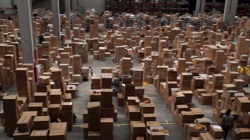 Huge Storage with Boxes. Hangar for Storage of Things of Industrial ...