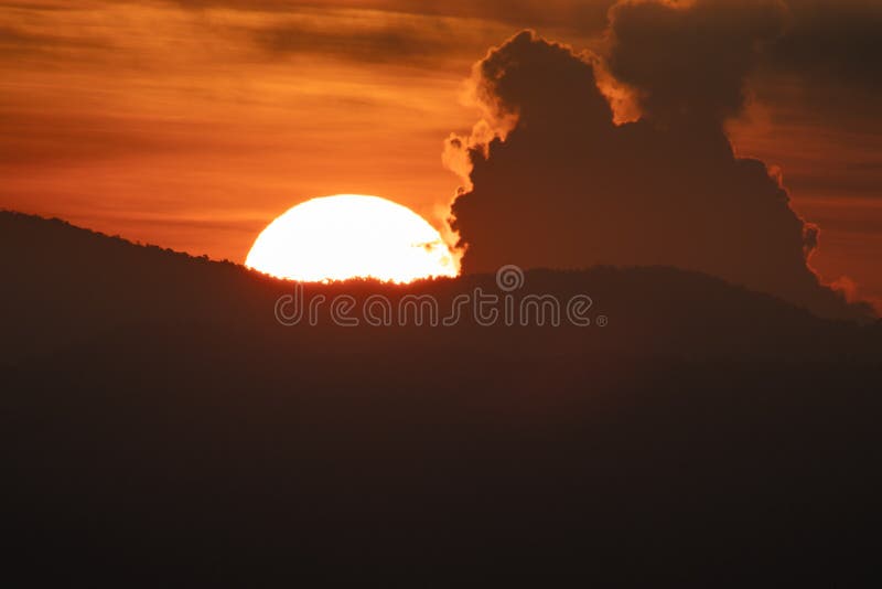 A Huge Sun Rising during Sunrise Stock Photo - Image of landscape ...