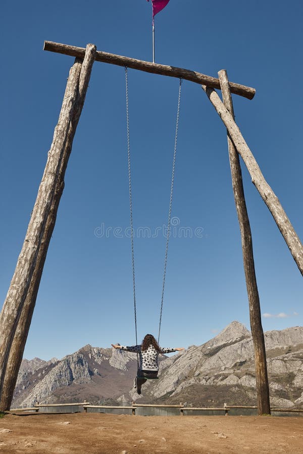 Huge Swing Surrounded by Mountains in Riano Village. Castilla Leon ...