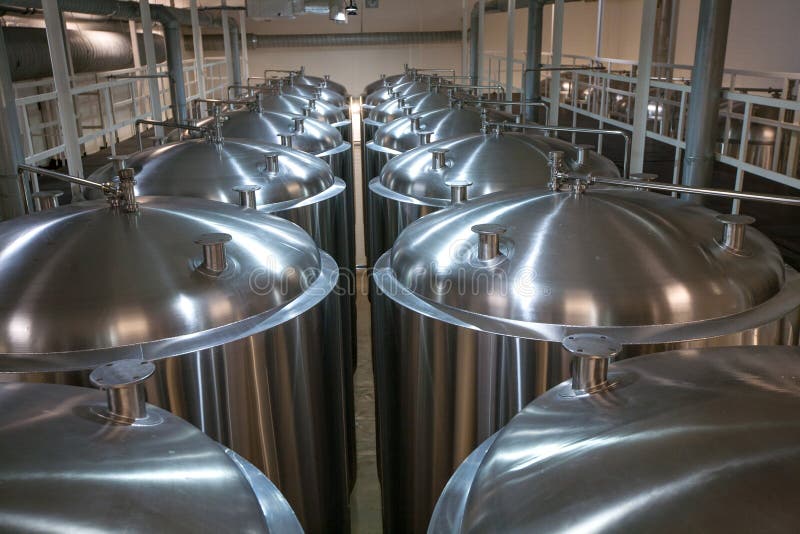 Huge Tanks Which Brewed Beer in the Brewery, the Top View Stock Photo ...