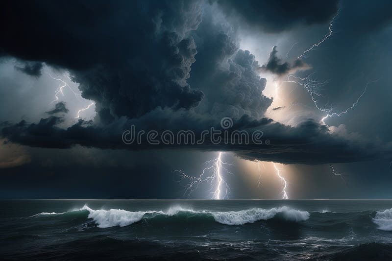 Storm Over the Sea. Nature Landscape Stock Illustration - Illustration ...