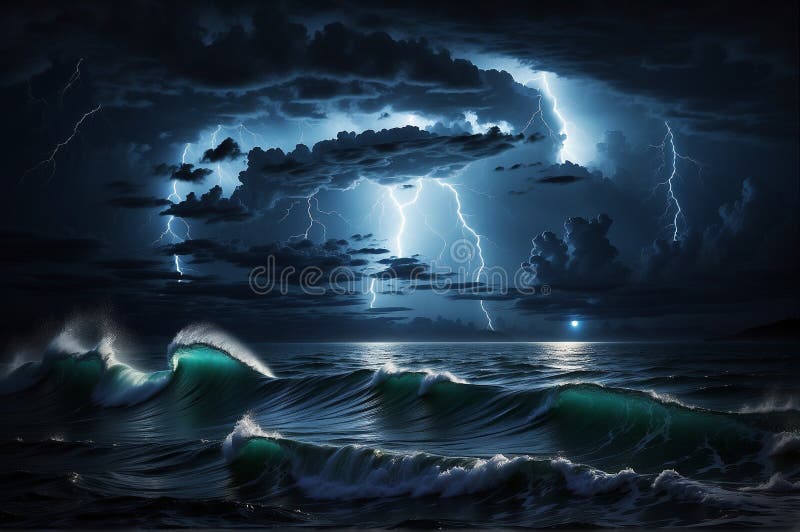 Storm Over the Sea. Nature Landscape Stock Illustration - Illustration ...