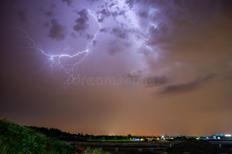 Huge Thunderbolt in Storm Above Prague, June 23, 2023. Stock Image ...