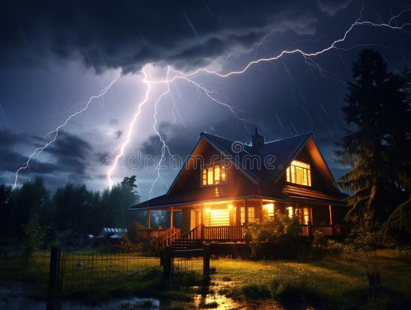 Huge Thunderstorm with Strong Lighting Over the Cottage in the Forest ...