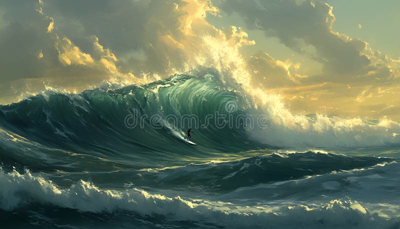 Huge Tidal Wave with a Surfer, Surfing through Stock Photo - Image of ...