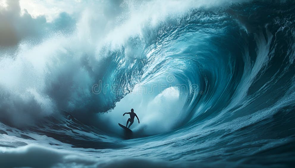 Huge Tidal Wave with a Surfer, Surfing through Stock Photo - Image of ...