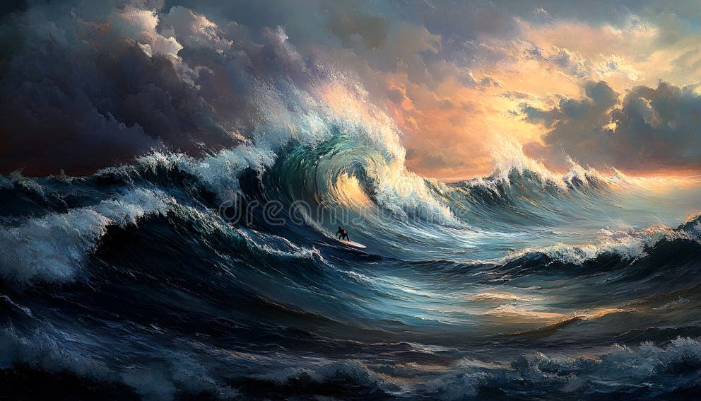 Huge Tidal Wave with a Surfer, Surfing through Stock Photo - Image of ...