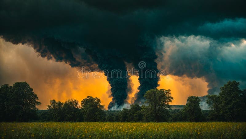 Huge Tornado Landscape Trees, Atmosphere Scenic Dramatic Sky Field ...