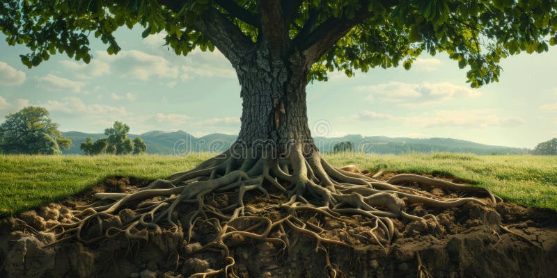 A Huge Tree Stood Tall with Its Intricate Roots Visible on the Ground ...