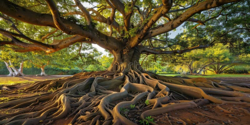 A Huge Tree Stood Tall with Its Intricate Roots Visible on the Ground ...