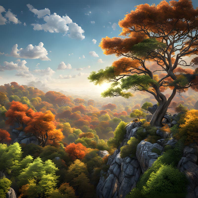 Huge Treetops with a Treetop Path, Ai-generatet Stock Illustration ...