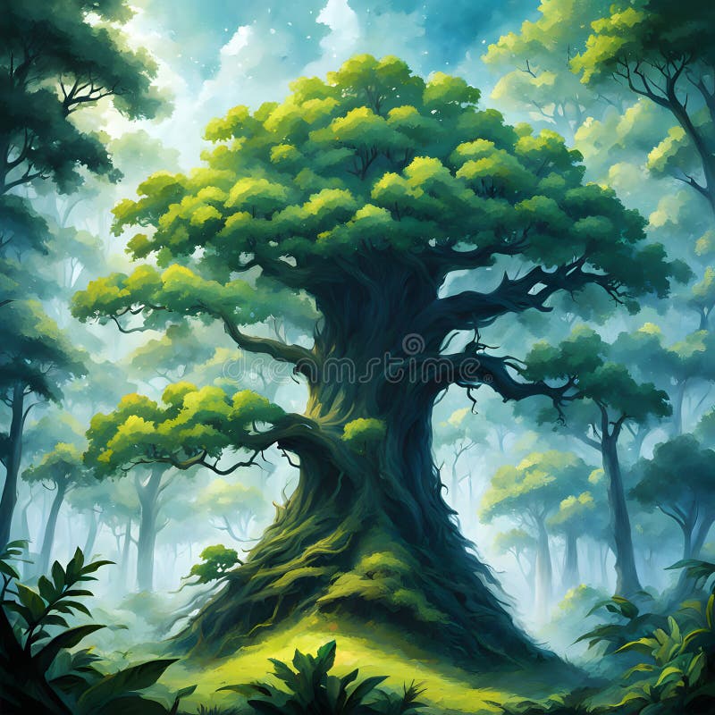 Huge Treetops with a Treetop Path, Ai-generatet Stock Illustration ...