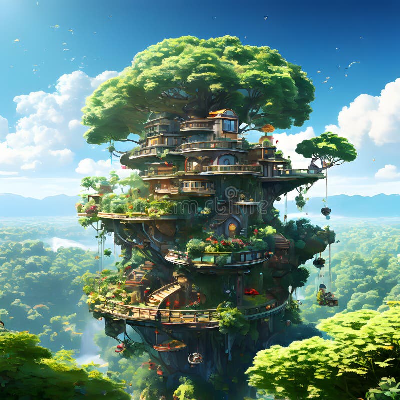 Huge Treetops with a Treetop Path, Ai-generatet Stock Illustration ...