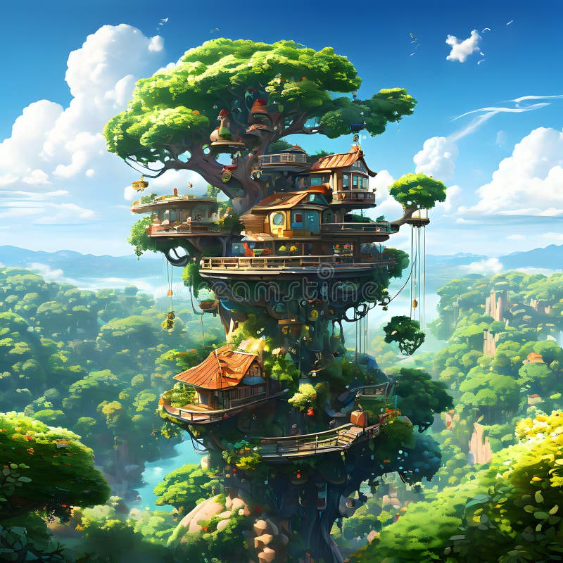 Huge Treetops with a Treetop Path, Ai-generatet Stock Illustration ...