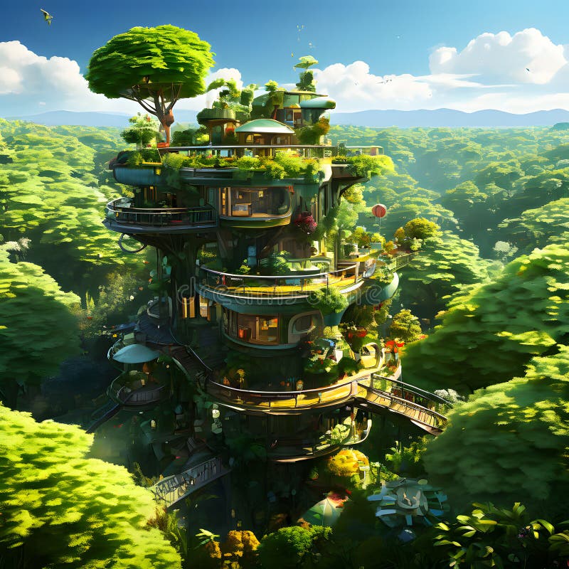 Huge Treetops with a Treetop Path, Ai-generatet Stock Illustration ...