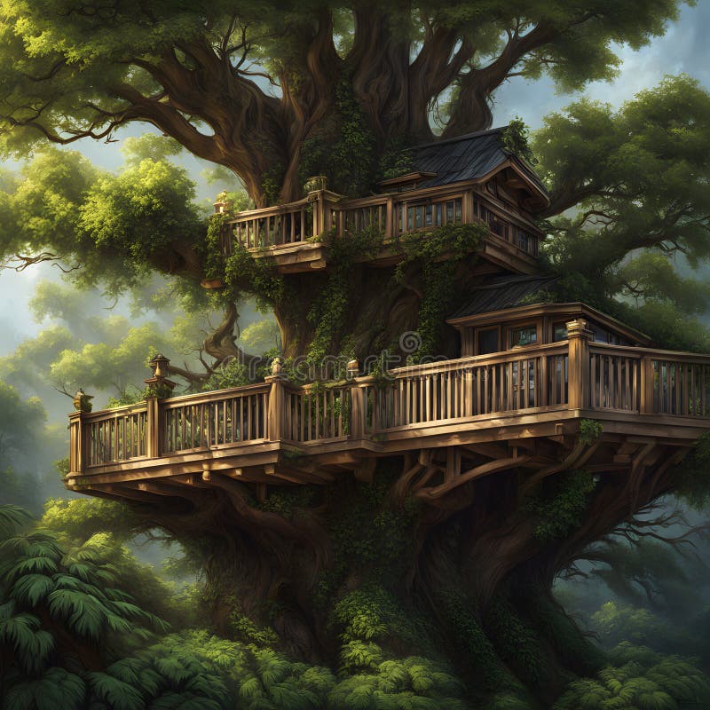 Huge Treetops with a Treetop Path, Ai-generatet Stock Illustration ...