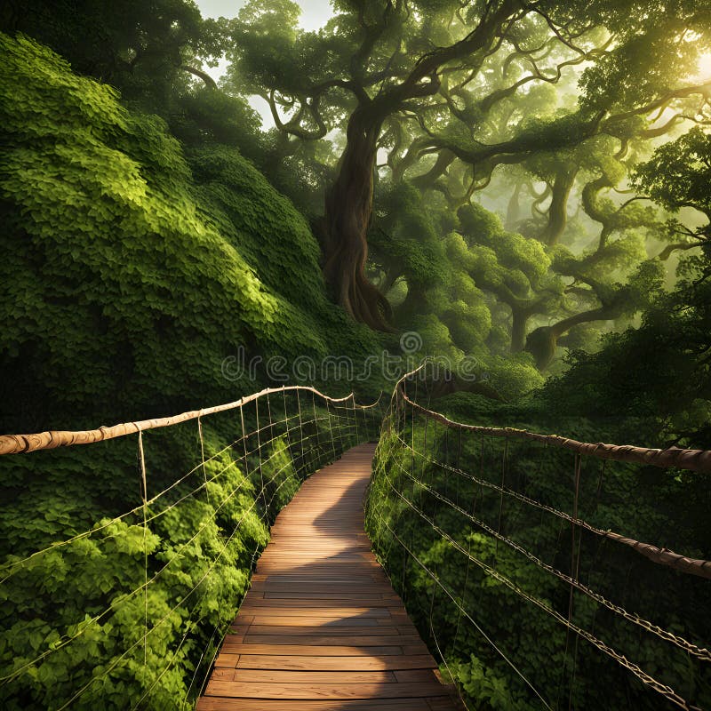 Huge Treetops with a Treetop Path, Ai-generatet Stock Illustration ...