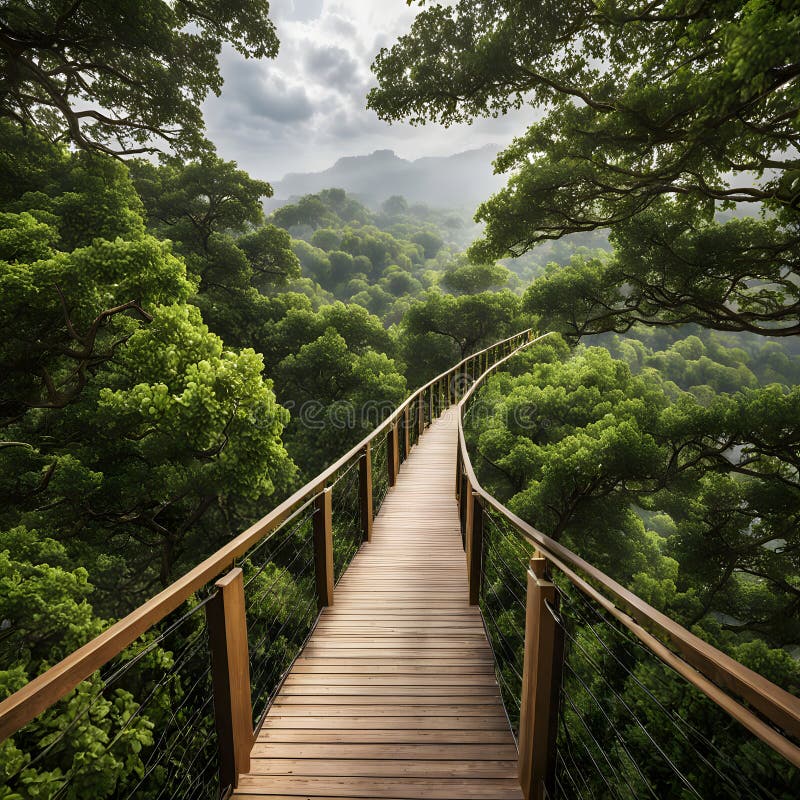 Huge Treetops with a Treetop Path, Ai-generatet Stock Illustration ...