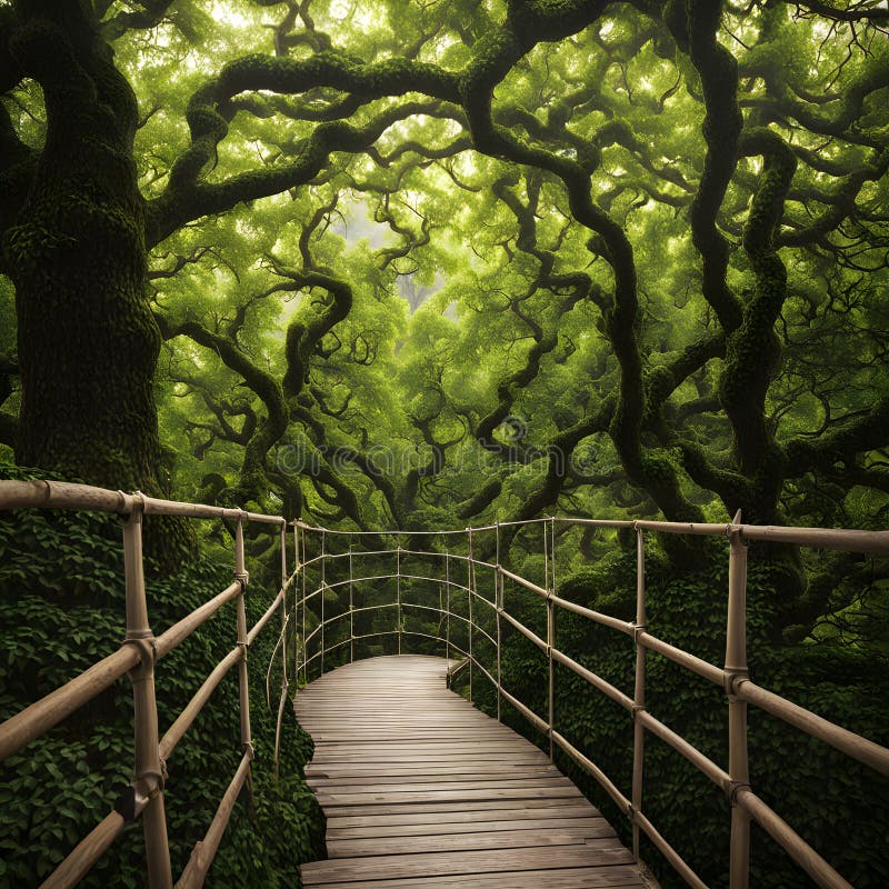 Huge Treetops with a Treetop Path, Ai-generatet Stock Illustration ...