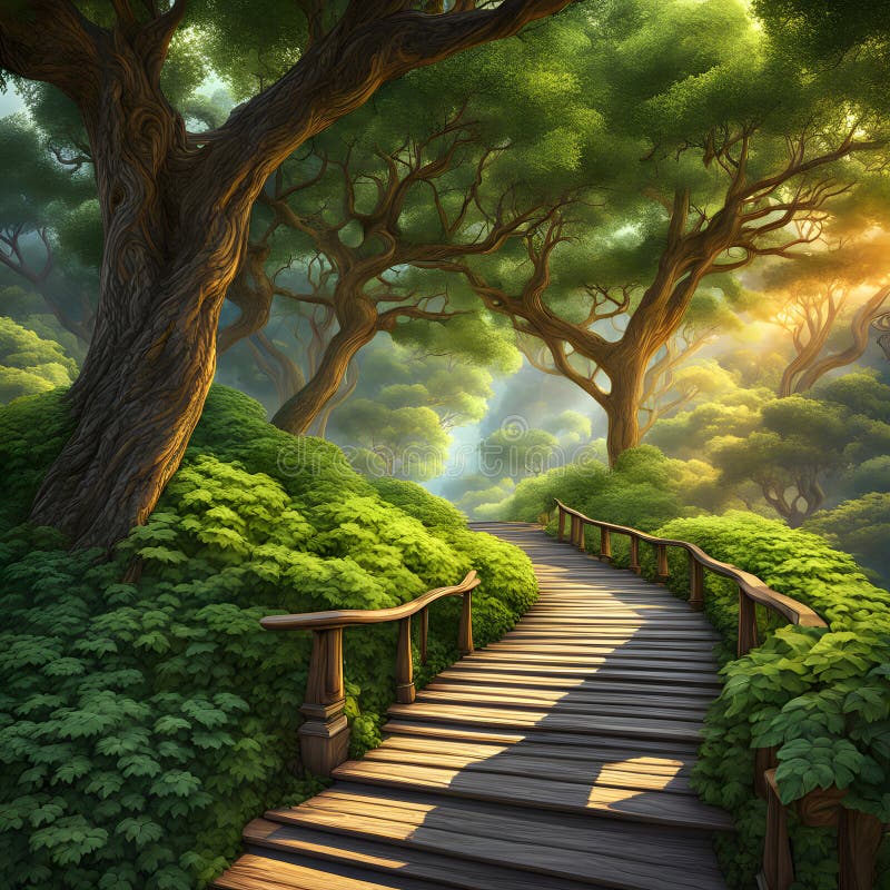 Huge Treetops with a Treetop Path, Ai-generatet Stock Illustration ...