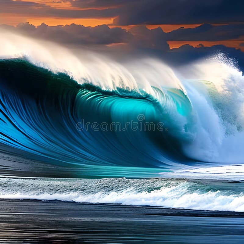 Huge tsunami waves stock illustration. Illustration of wave - 272362561