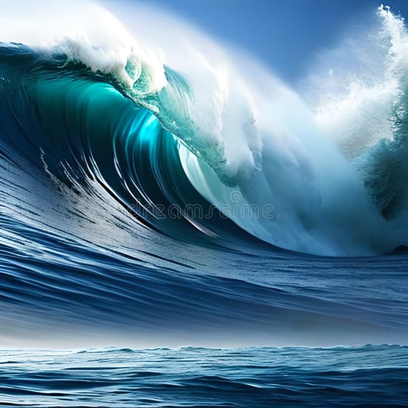 Huge tsunami waves stock illustration. Illustration of wind - 272362660