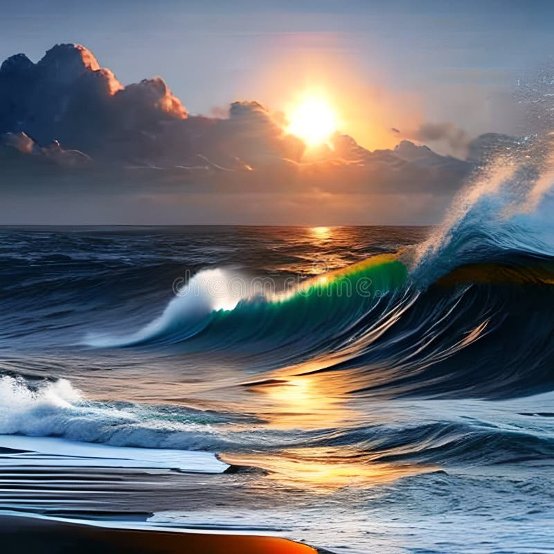 Huge tsunami waves stock illustration. Illustration of water - 272362501