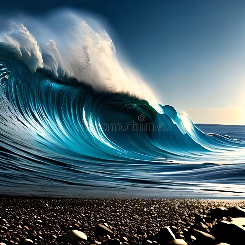 Huge tsunami waves stock illustration. Illustration of ocean - 272362578