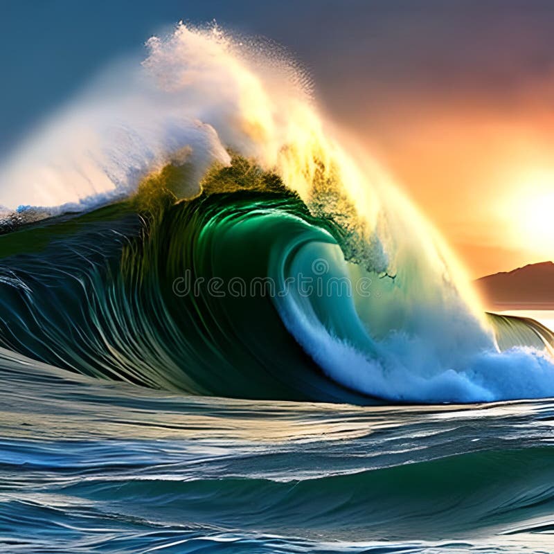 Huge tsunami waves stock illustration. Illustration of blue - 272362694