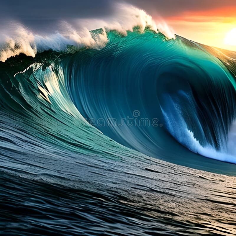 Huge tsunami waves stock illustration. Illustration of beach - 272362701