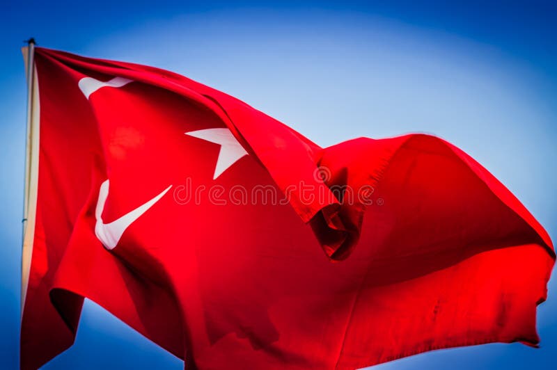 Huge Turkish Flag on Blue Sky Stock Photo - Image of beauty, colors ...