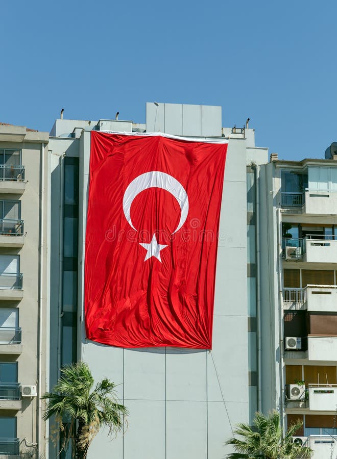 Huge Turkish Flag Hanging from a Building in Turkey Stock Photo - Image ...