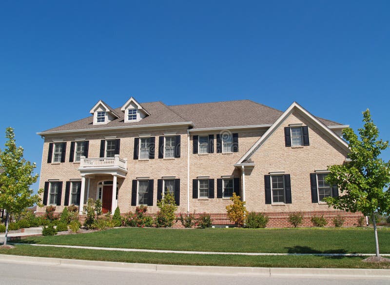 Huge Two Story Brick Home stock image. Image of fancy - 14553071