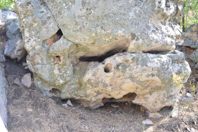 A Stone of Unusual Shape in the Forest Stock Image - Image of terrain ...