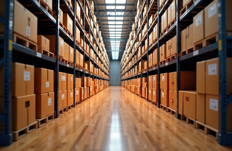 Huge Warehouse Filled with Many Cardboard Boxes on Pallets. Organized ...