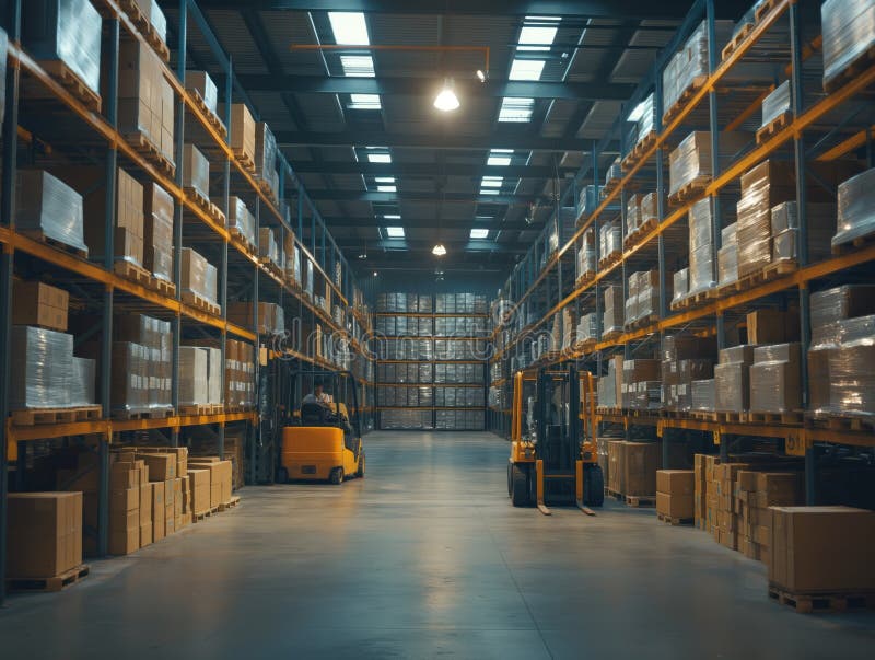 Huge warehouse with racks stock photo. Image of business - 309048954