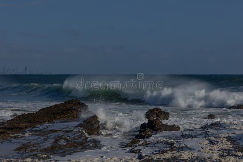 A Huge Wave, Cyclone Driven, Breaks and Trails Wind Blown Spray Stock ...