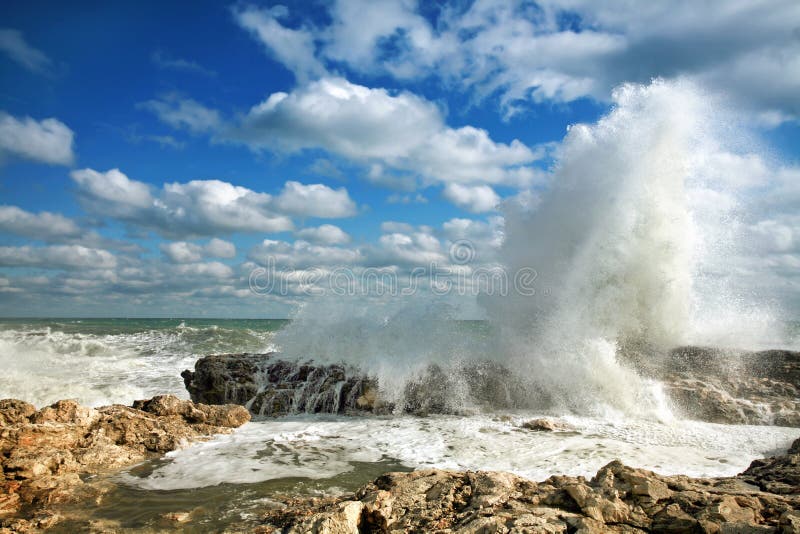 Huge Waves Breaking on Rocks in Sea Stock Image - Image of foam, rock ...