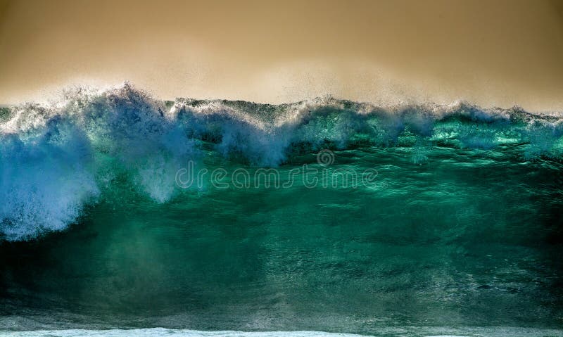 Huge Waves Come Crashing Down, Causing a Back Lit Green Hue As the Wave ...
