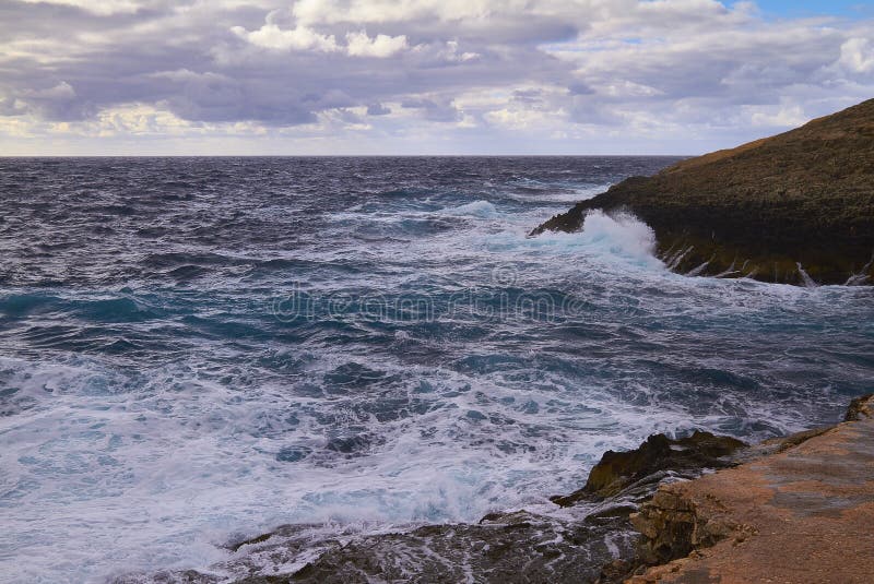 Huge Waves Crash on Cloudy Day. Kemmuna Island Stock Image - Image of ...